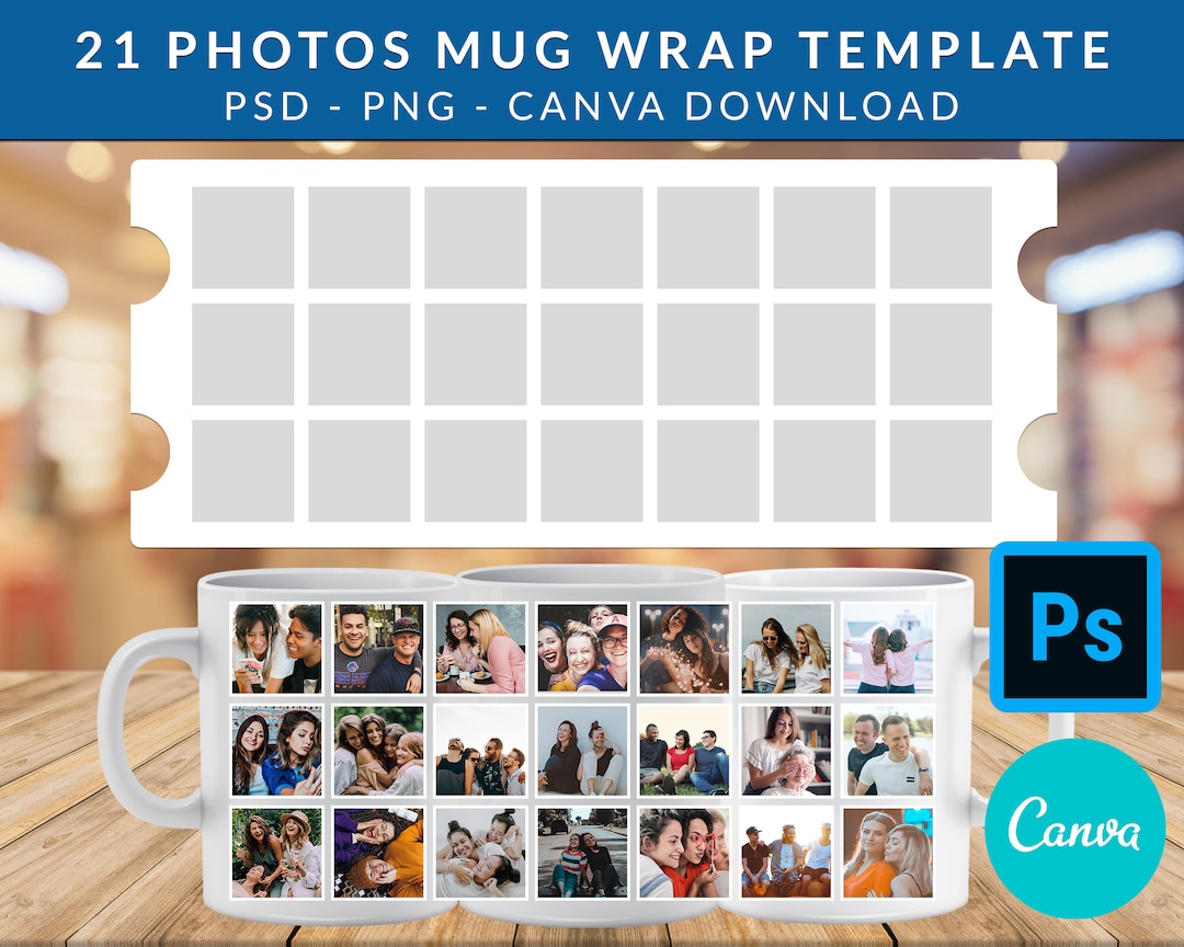 21 Photos Mug Wrap Template PSD, PNG and CANVA Template - Etsy