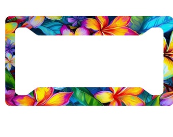 Hawaiian Plumeria License Plate Frame | Tropical Floral Aluminum Car ...
