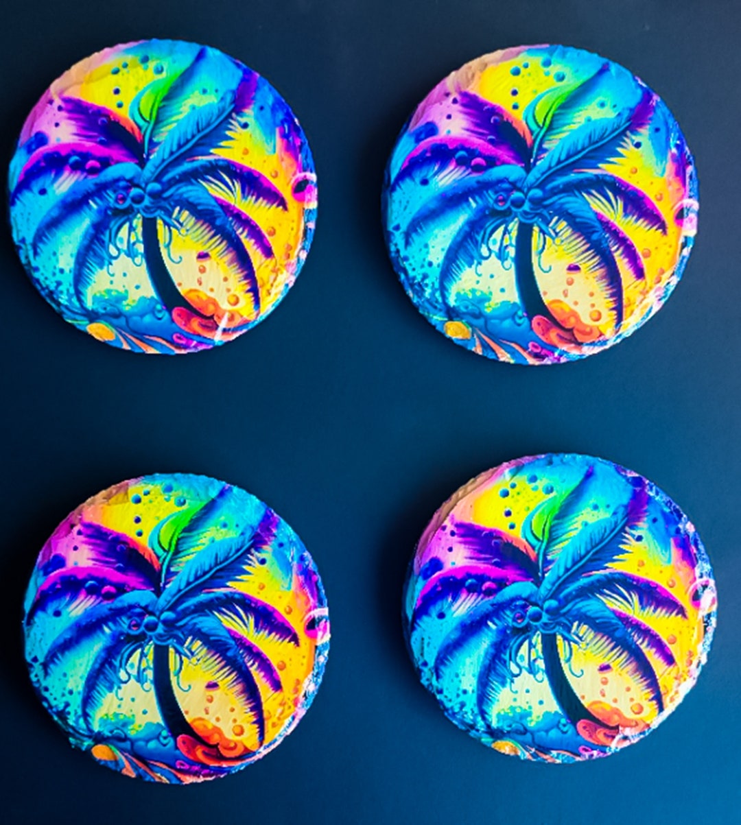 Handmade Slate Rock Coasters: Tropical Palm Tree Design - Etsy