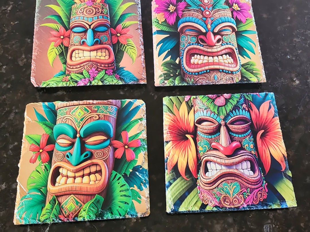 Tiki Bar Slate Rock Drink Coasters - Etsy