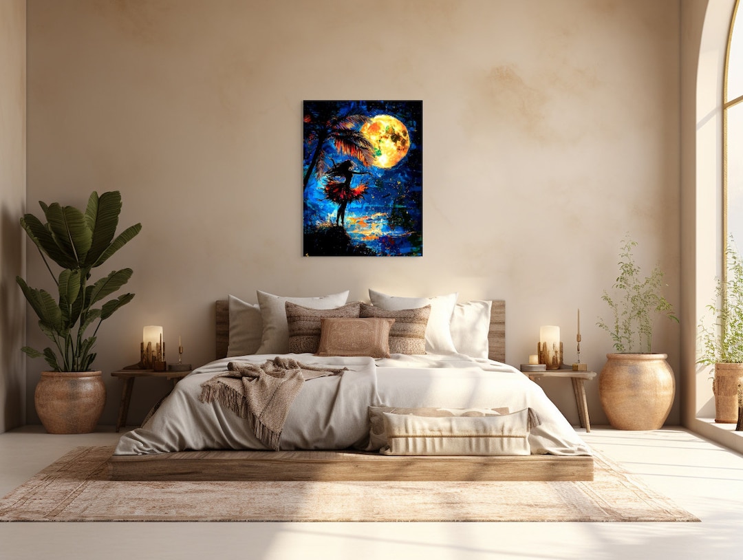 Hula Moon Painting: Handcrafted Tropical Wall Art - Etsy