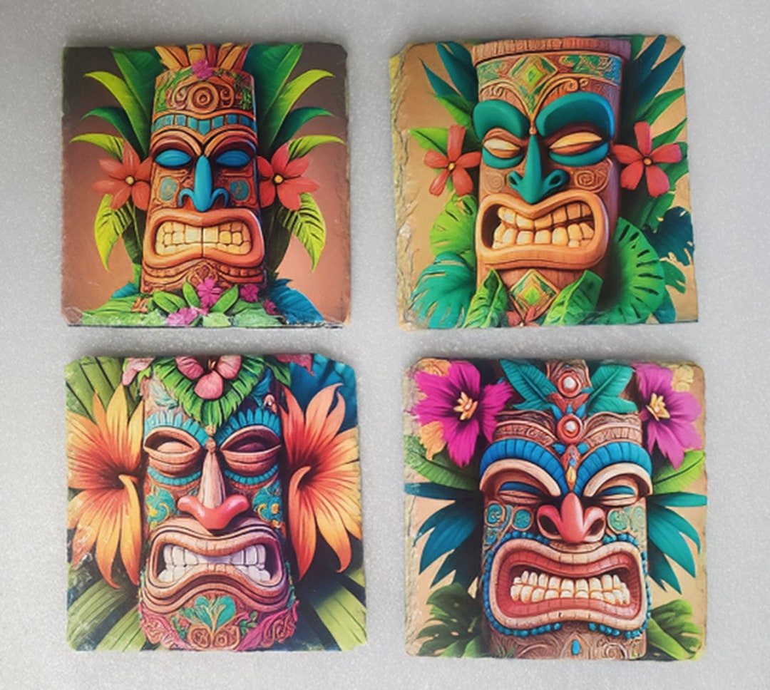 Tiki Bar Slate Coasters – Tropical Drink Mats, Island Slate Drink ...