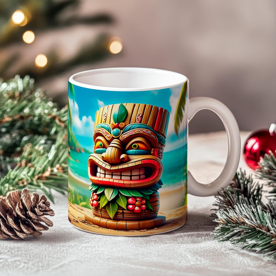 Vibrant Tiki Mug: Tropical Island Design Coffee Mug - Etsy