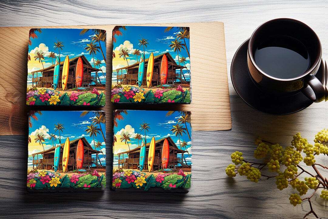 Handcrafted Surf Shack Slate Rock Drink Coasters - Coastal Decor ...