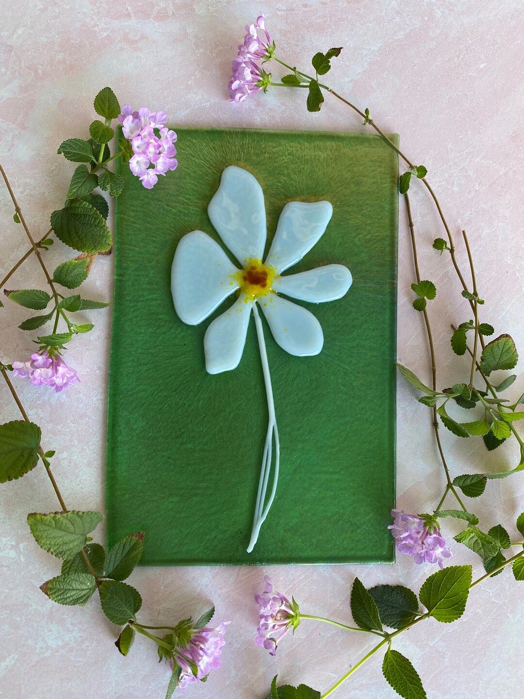 White Magnolia Panel - Fused Glass Green Iridescent Louisiana Flower ...
