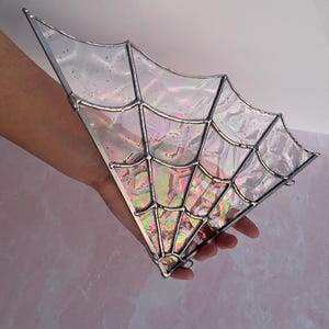 Enchanted Spider Web Corner Panel Stained Glass Iridescent Clear Silver ...