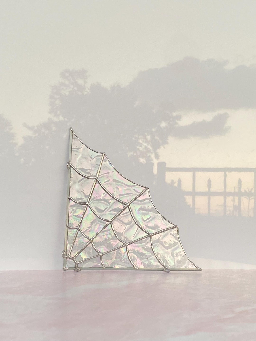 Enchanted Spider Web Corner Panel Stained Glass Iridescent Clear Silver ...