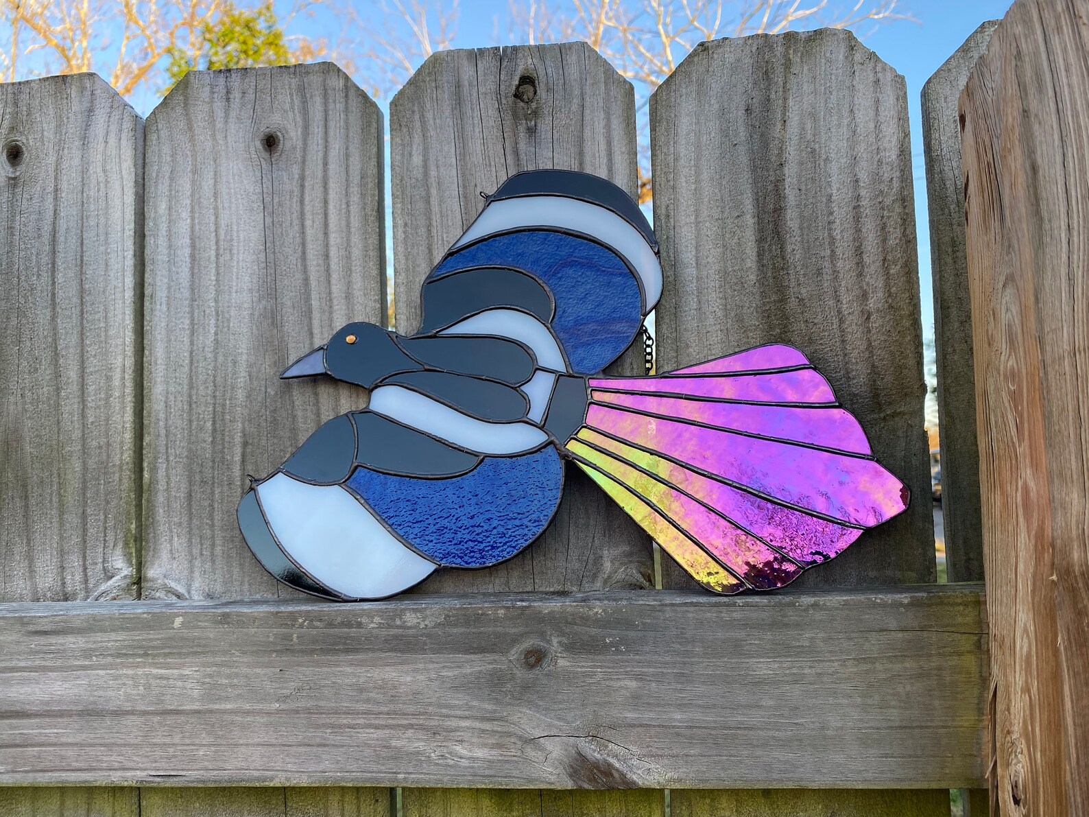 The Glass Magpie Bird Suncatcher Window Hanging Panel Magical Goth ...