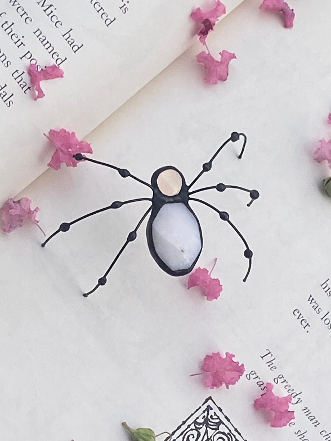 Little Pink Opal Spider - Stained Glass Ornament Stone Pretty Insect ...