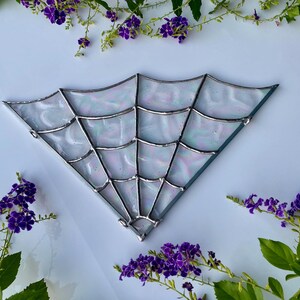 Enchanted Spider Web Corner Panel Stained Glass Iridescent Clear Silver ...
