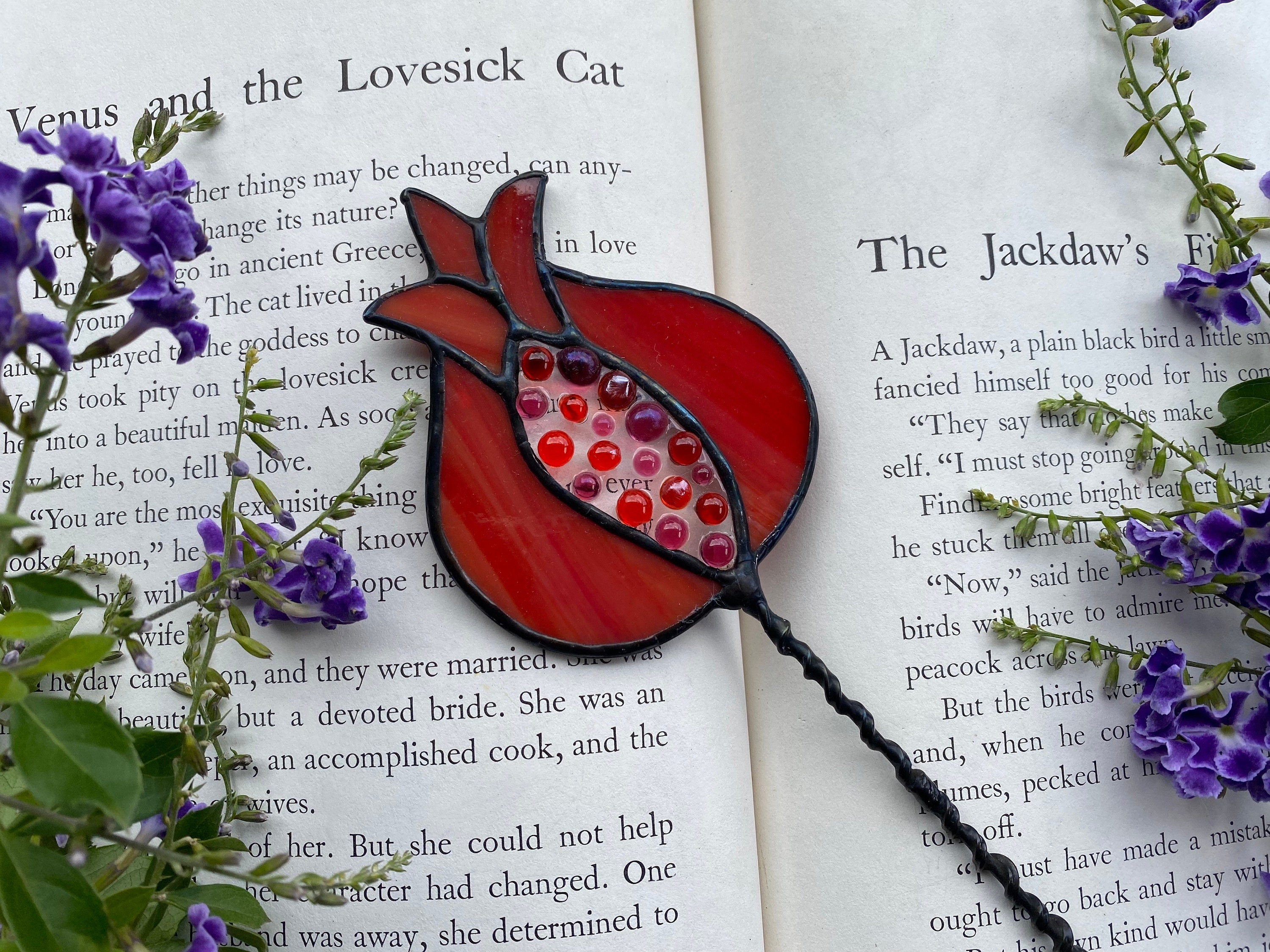 Stained Glass Pomegranate Stem Flowerpot Plant Stake Bouquet Persephone ...