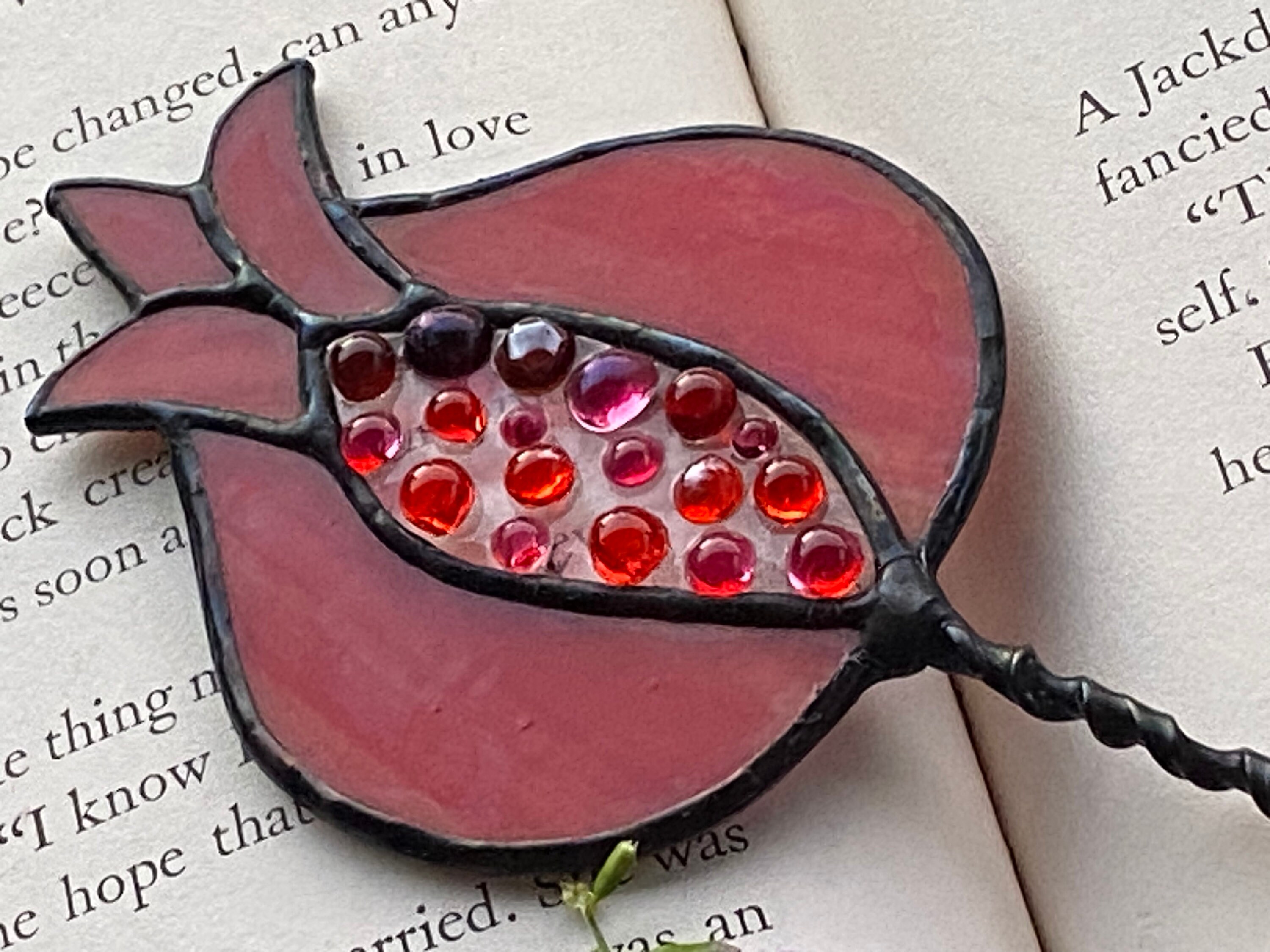 Stained Glass Pomegranate Stem Flowerpot Plant Stake Bouquet Persephone ...