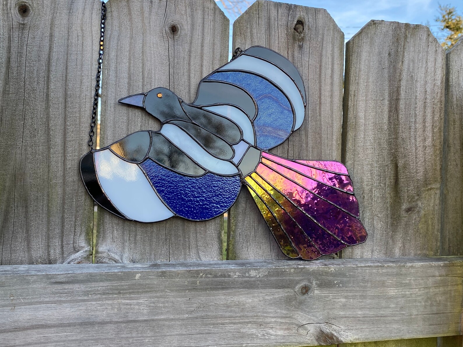 The Glass Magpie Bird Suncatcher Window Hanging Panel Magical Goth ...