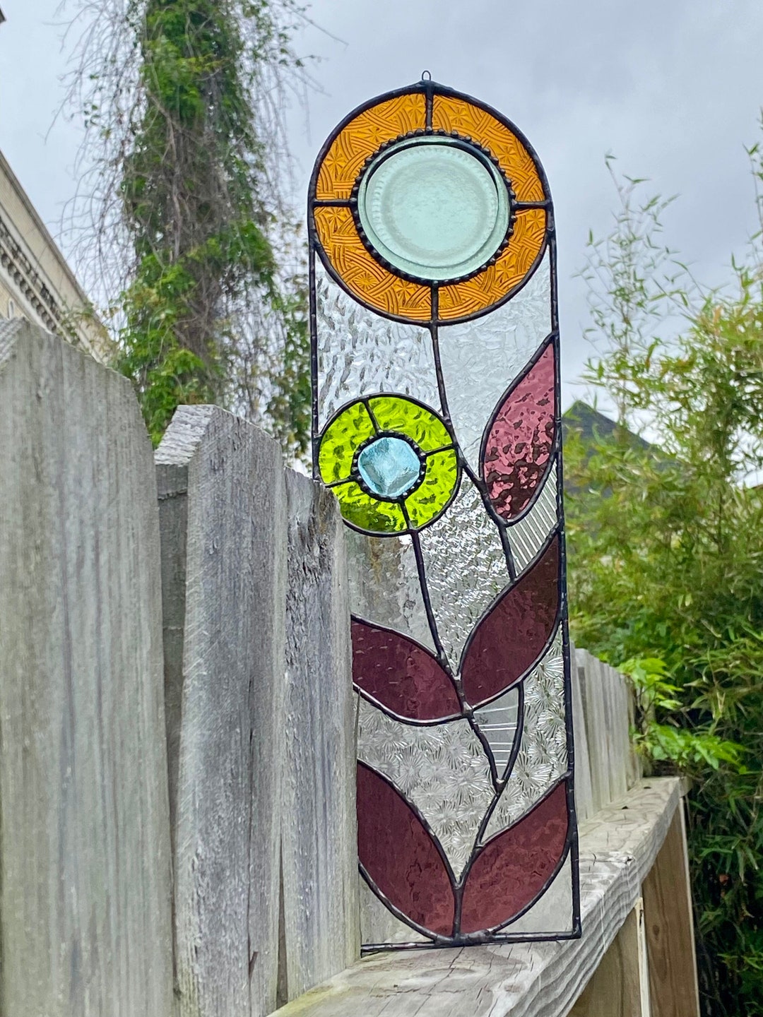 Recycled Glass Folk Art Floral Panel - Etsy