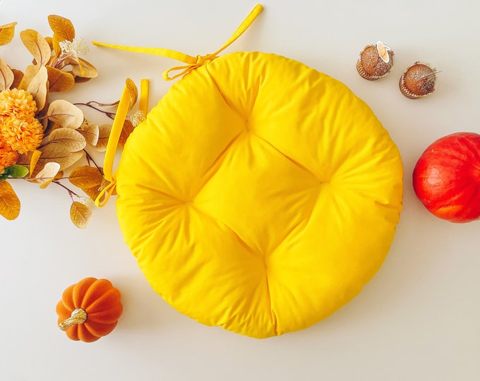 Yellow Chair Cushion, Solid Round Chair Cushion, Cushion for Chairs ...