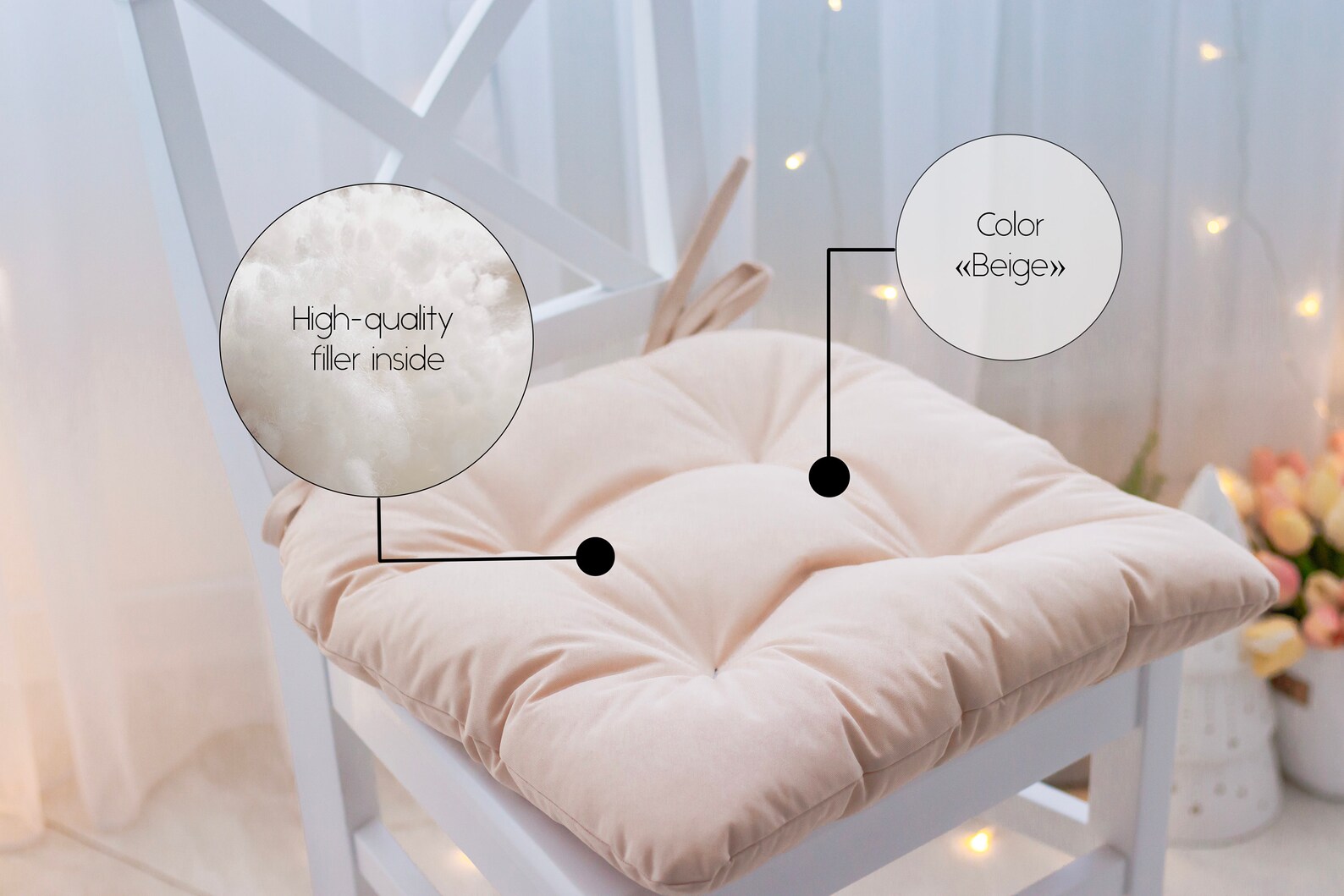Handmade Beige U-shape Chair Cushion With Ties, Many Colors and Sizes ...
