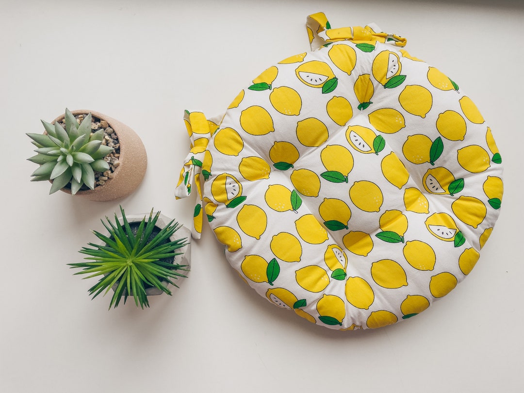 Lemon Print Kids Chair Cushion: Handmade Cotton Round Child Pillow - Etsy