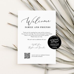 Wedding Welcome Card Template, QR Code Itinerary, Weekend Events, Scan ...