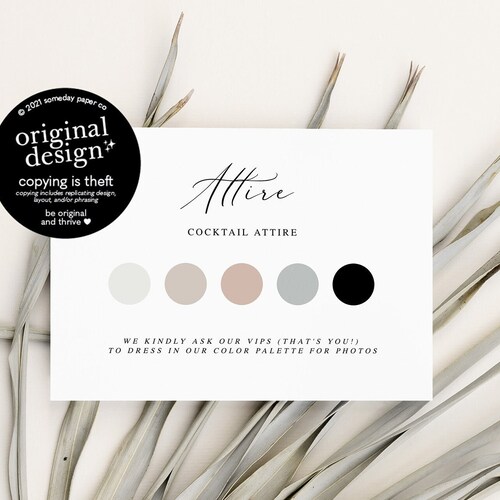 Editable Wedding Attire Card Dress Code Color Palette - Etsy