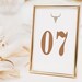 Printable Western Wedding Table Numbers, Longhorn Table Number Cards ...