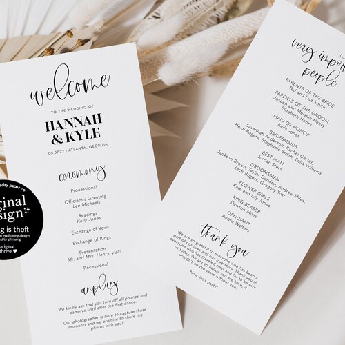 Minimalist Wedding Program Template Printable Modern Order of - Etsy