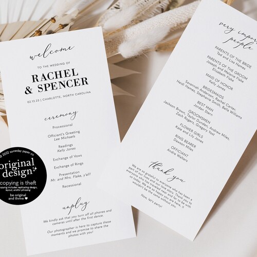 Modern Wedding Program Template Printable Order of Ceremony | Etsy