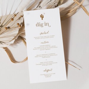 Cactus Menu Template, Printable Boho Desert Menu, Modern Rust Wedding ...