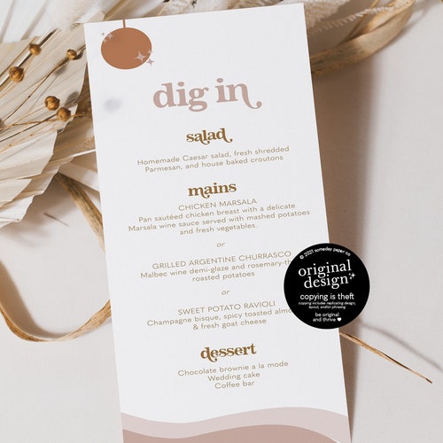 Disco Dinner Menu Printable Retro Wedding Menu Template 70s - Etsy