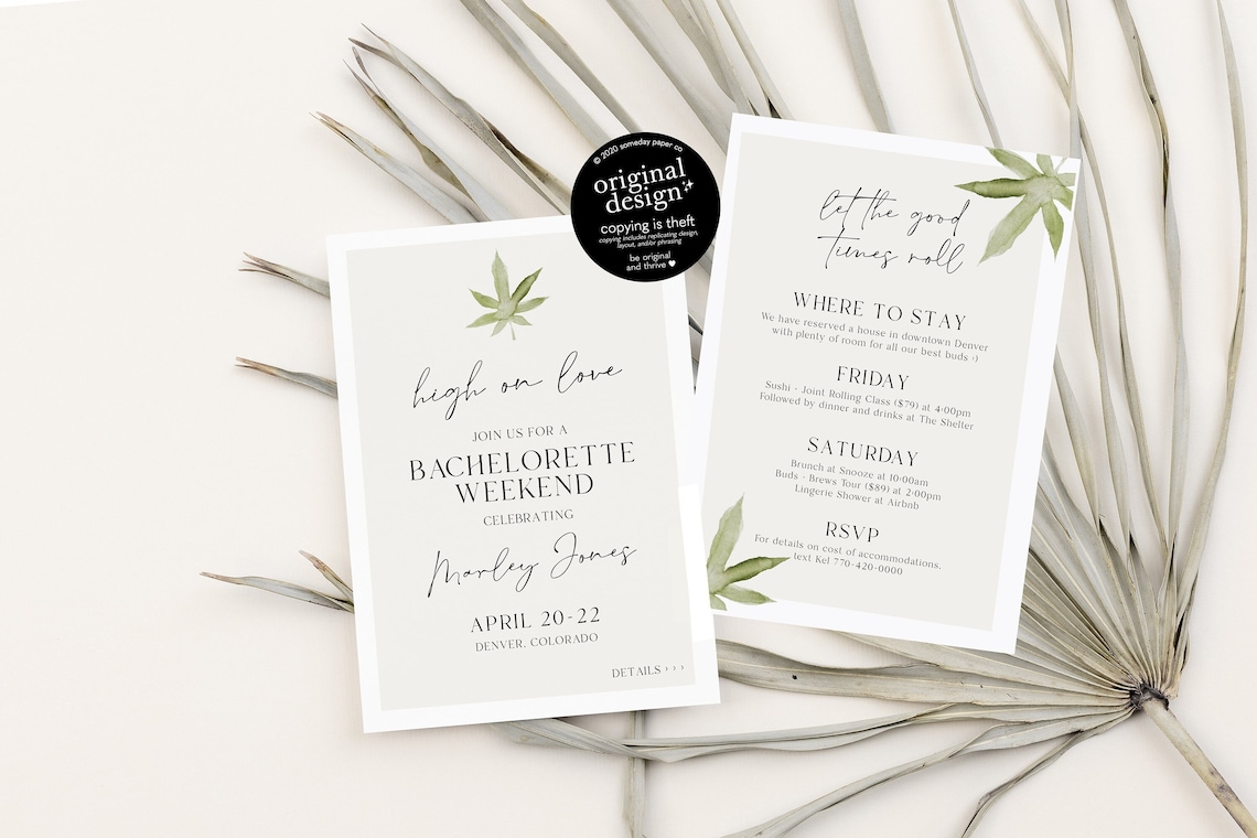 420 Bachelorette Invitation Template, High on Love, Cannabis Party ...