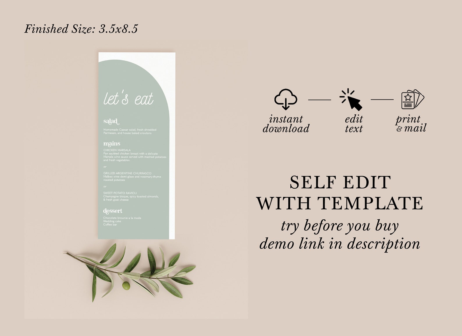 Retro Arch Menu Template Sage Wedding Printable Menus Boho - Etsy