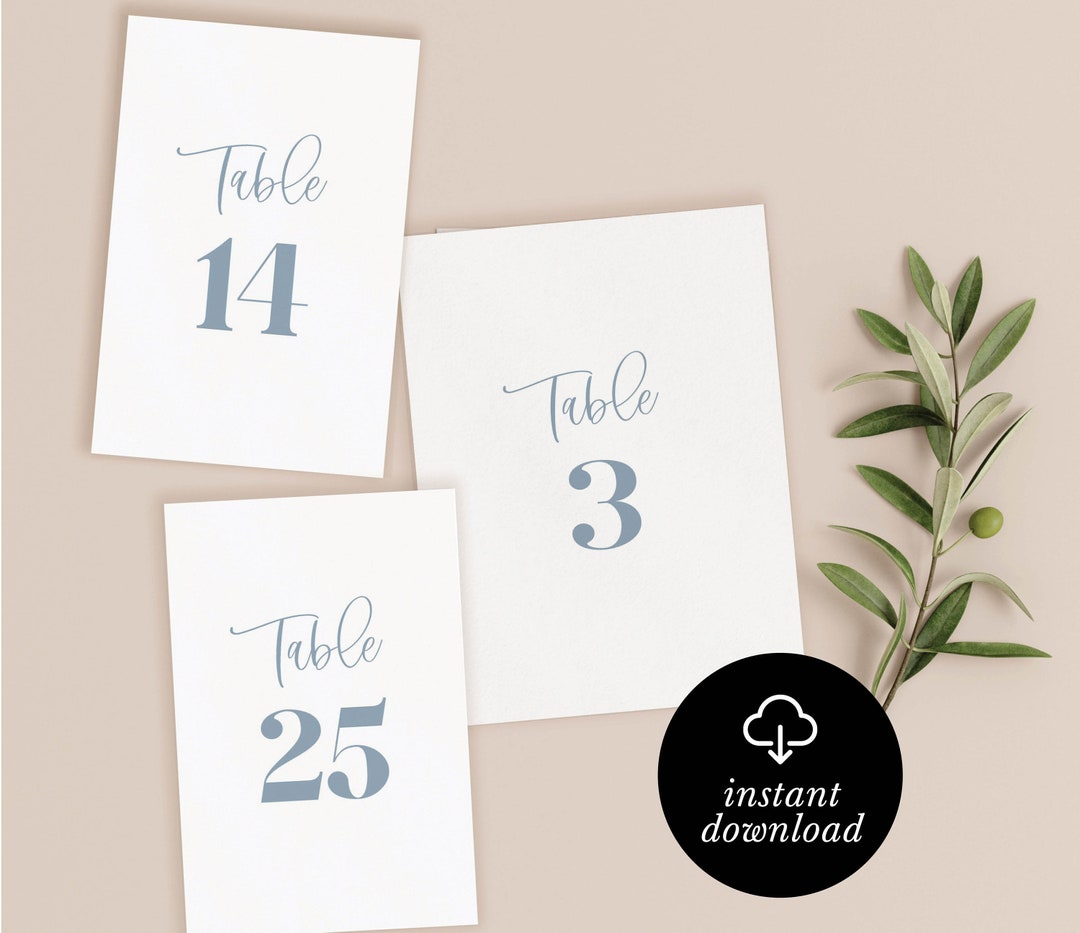 Dusty Blue Table Numbers, Modern Wedding Table Numbers Instant Download ...