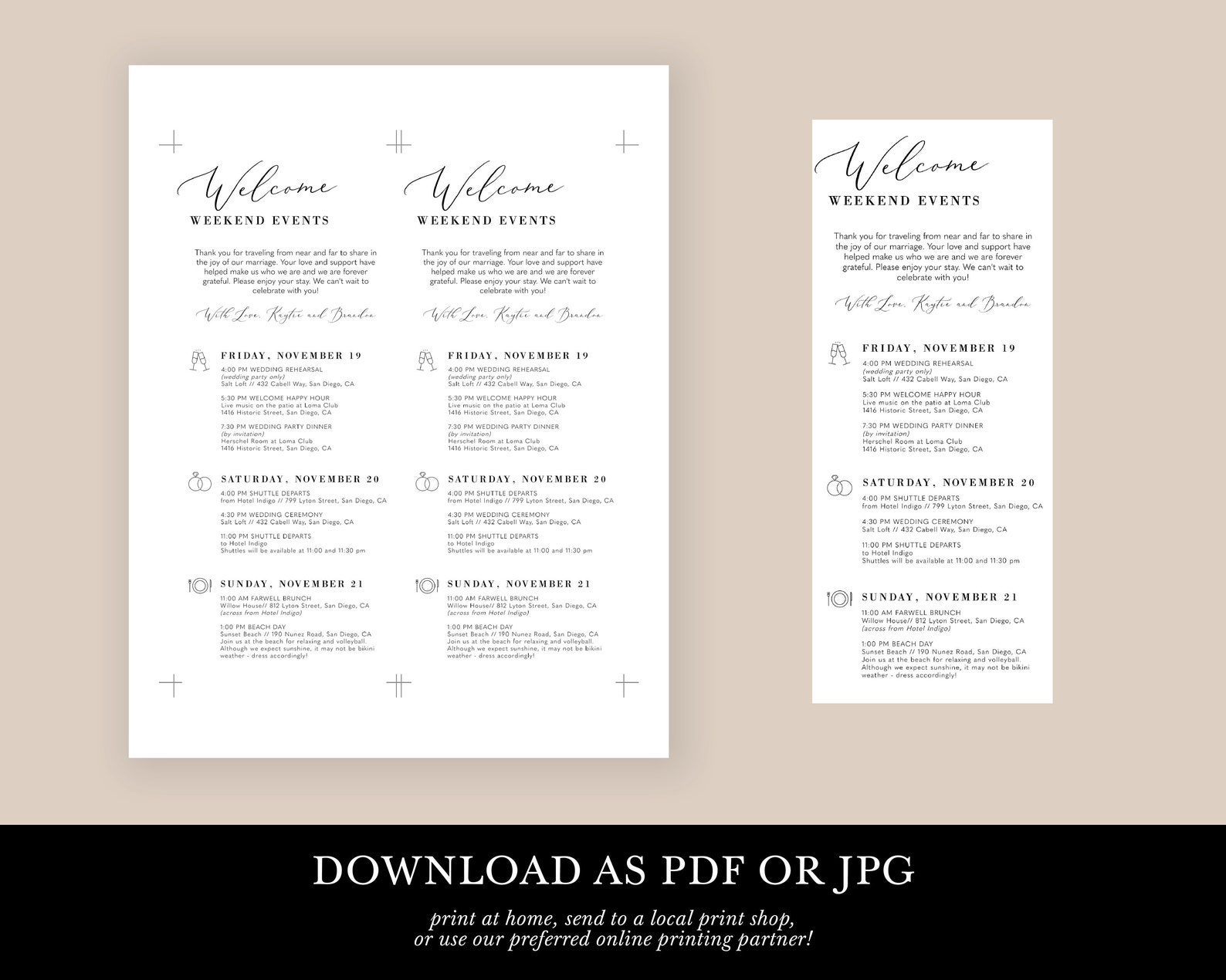 Editable Wedding Timeline Template, Printable Weekend Schedule of ...