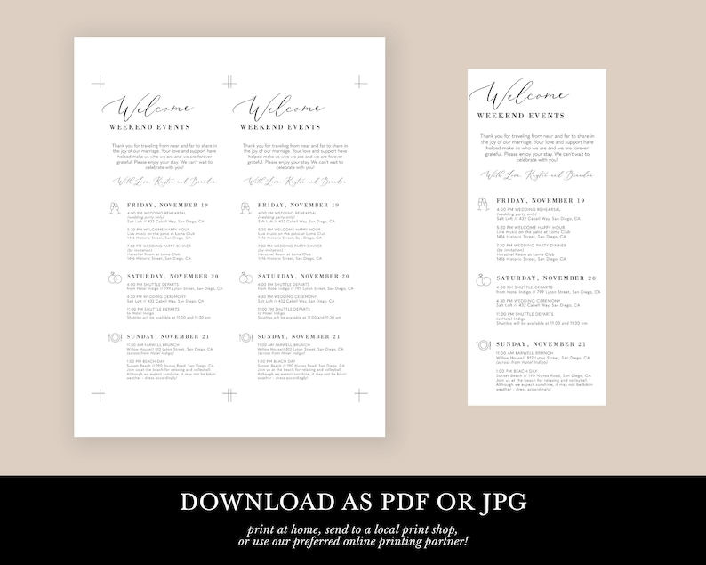 Editable Wedding Timeline Template, Printable Weekend Schedule of ...