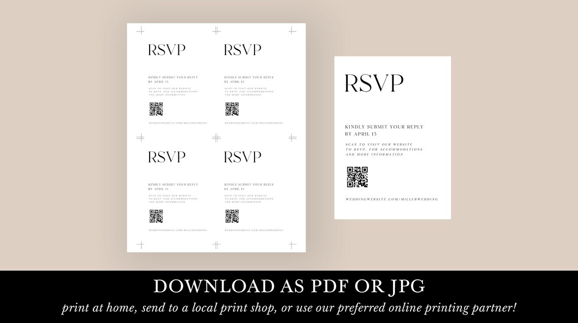 QR Code RSVP Cards Printable Modern Wedding Website Card - Etsy