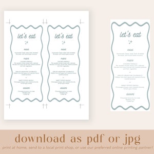 Whimsical Wave Menu Template, Funky Blue Retro Wedding Menus, Printable ...
