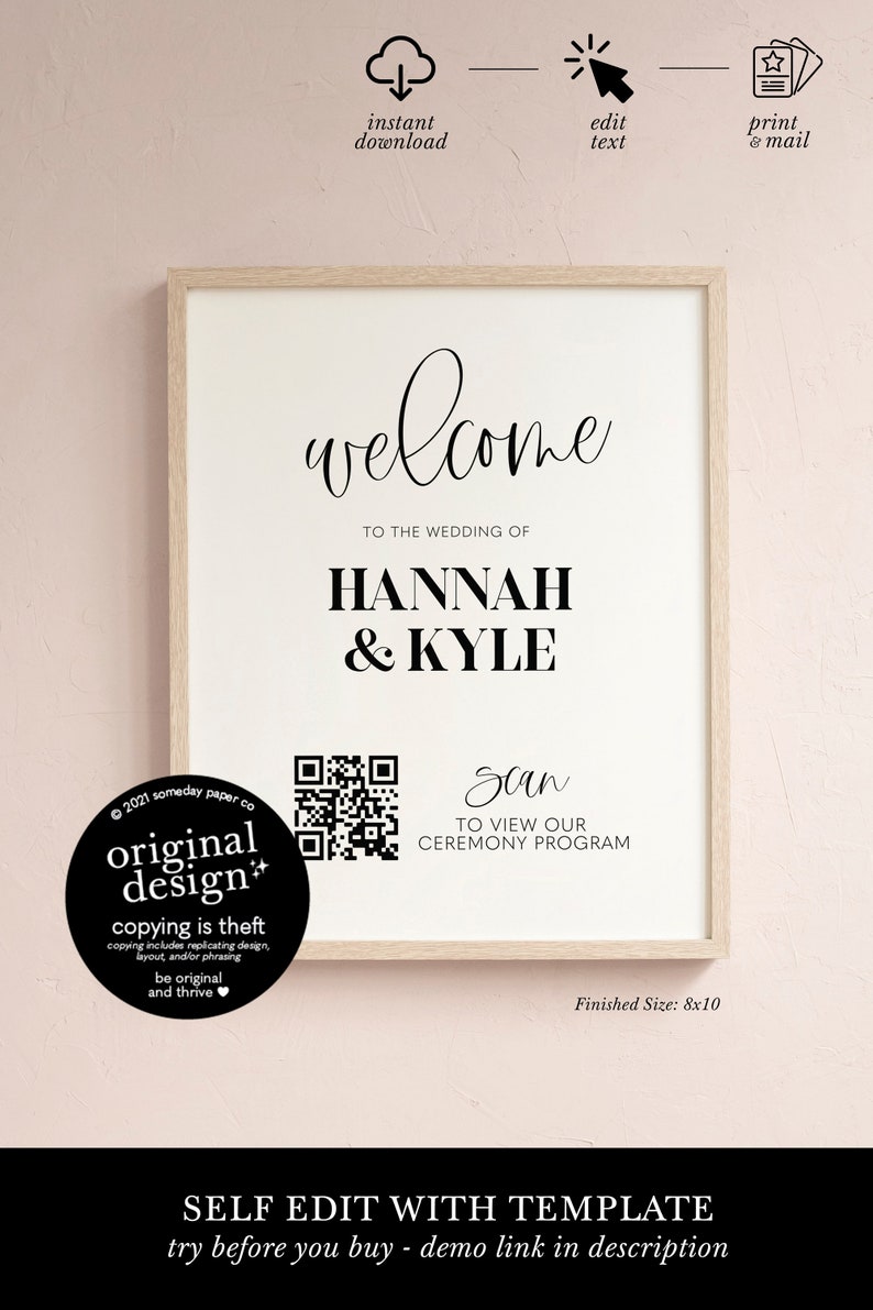 Wedding QR Code Sign Printable Ceremony Welcome Sign 8x10 - Etsy