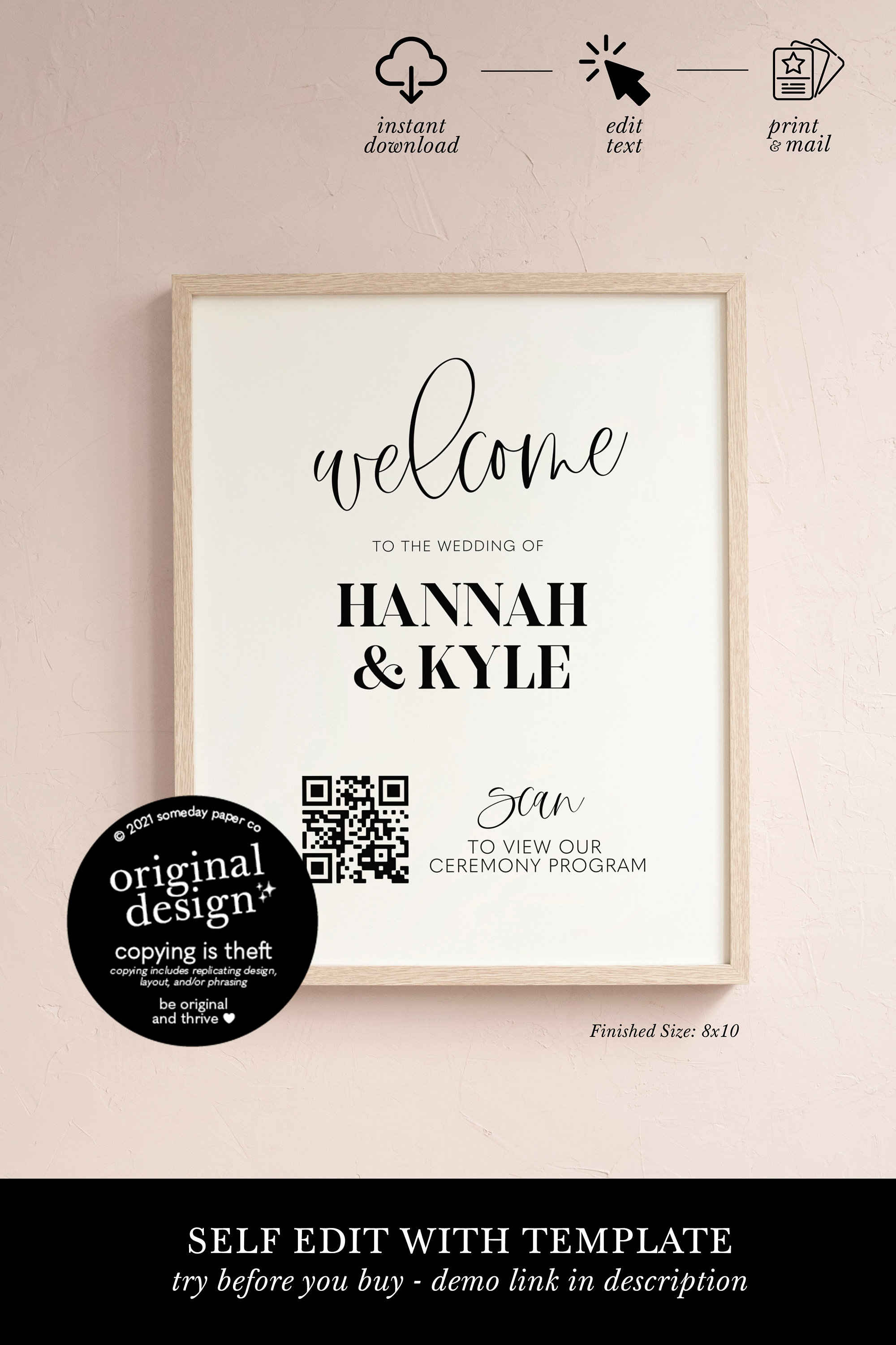 Wedding QR Code Sign Printable Ceremony Welcome Sign 8x10 | Etsy