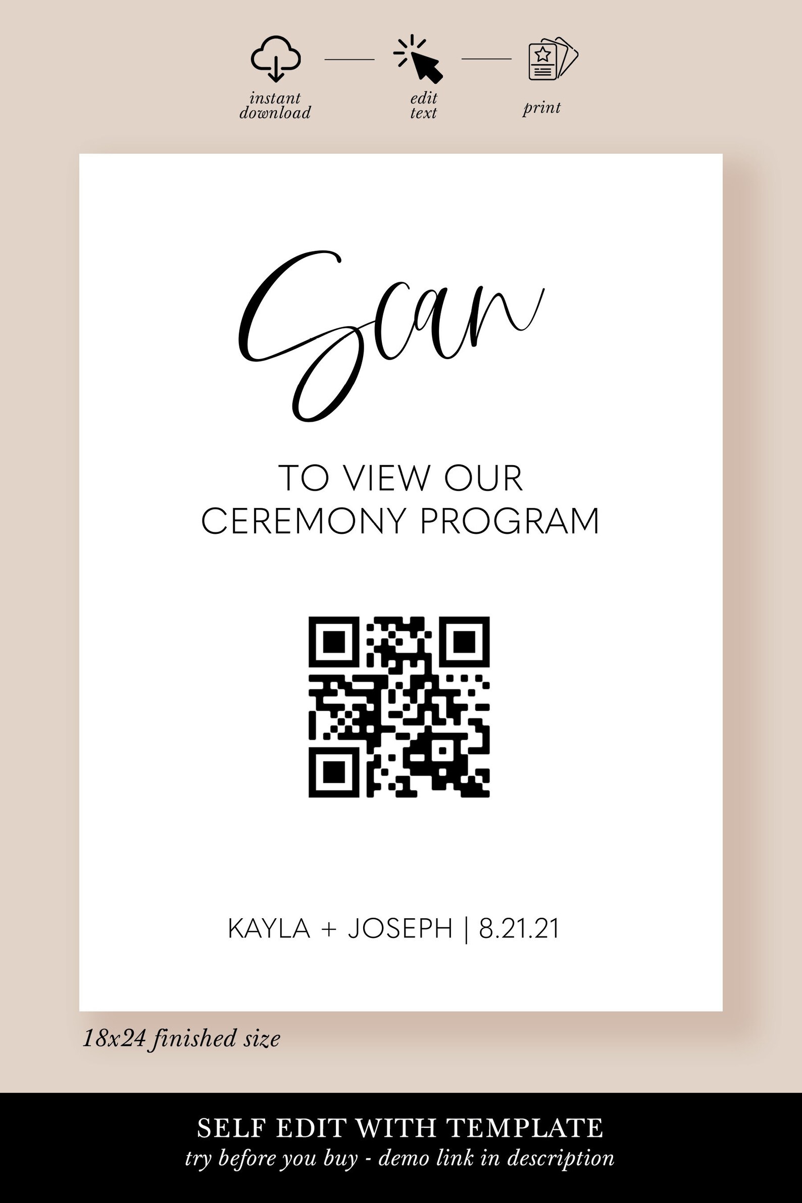 QR Code wedding program sign scan for wedding program | Etsy