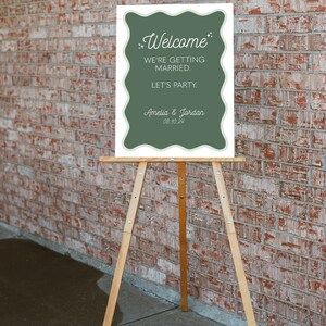 Wavy Welcome Sign Template, Printable Retro Green Wedding Welcome Sign ...