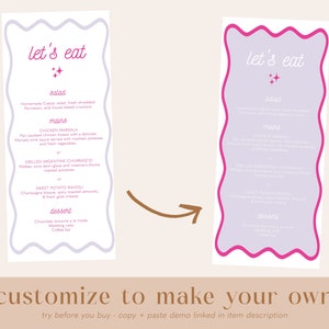 Bright Colorful Retro Menu Template, Printable Pink and Purple Wavy ...