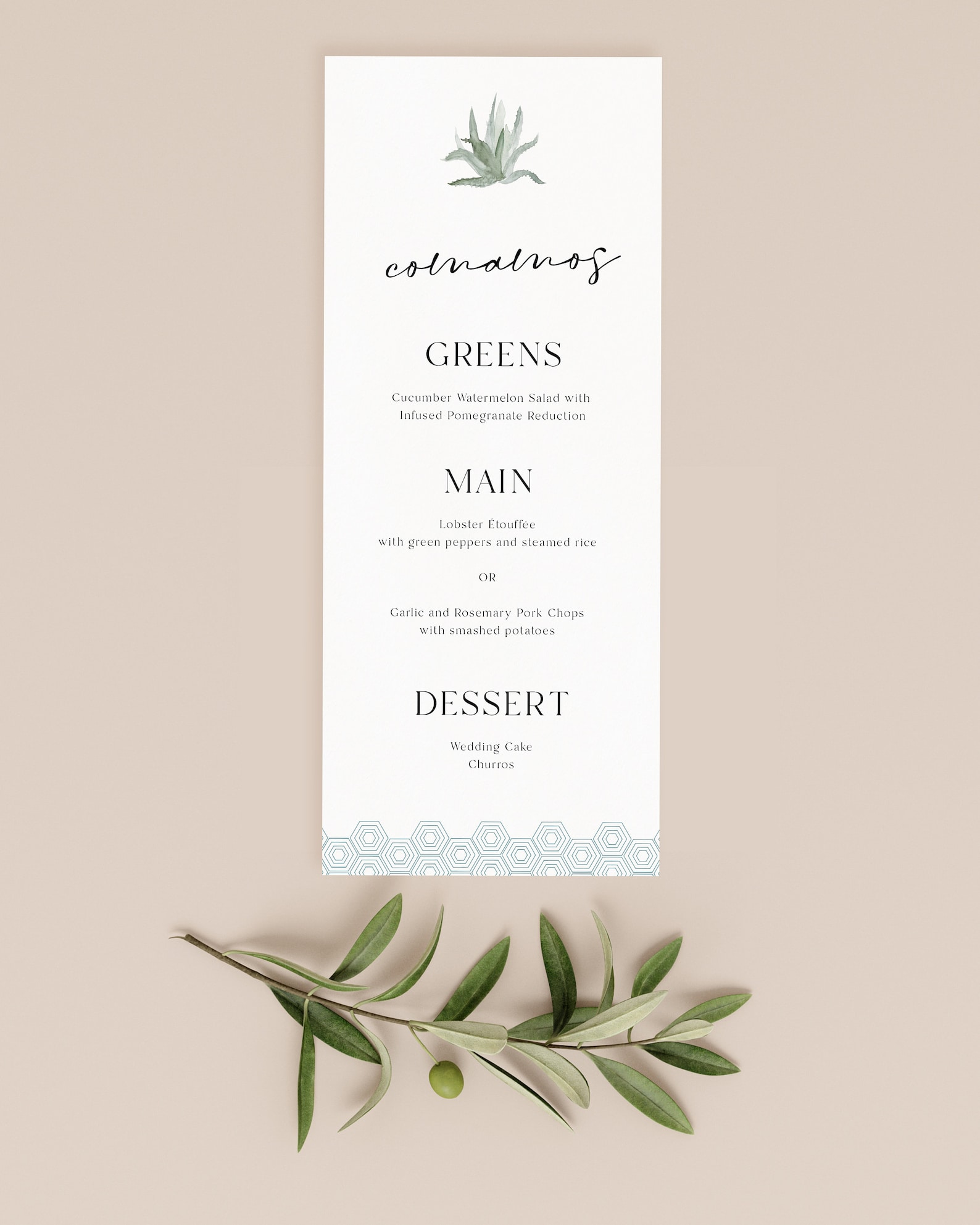 Agave menu template printable Mexican dinner menu succulent | Etsy