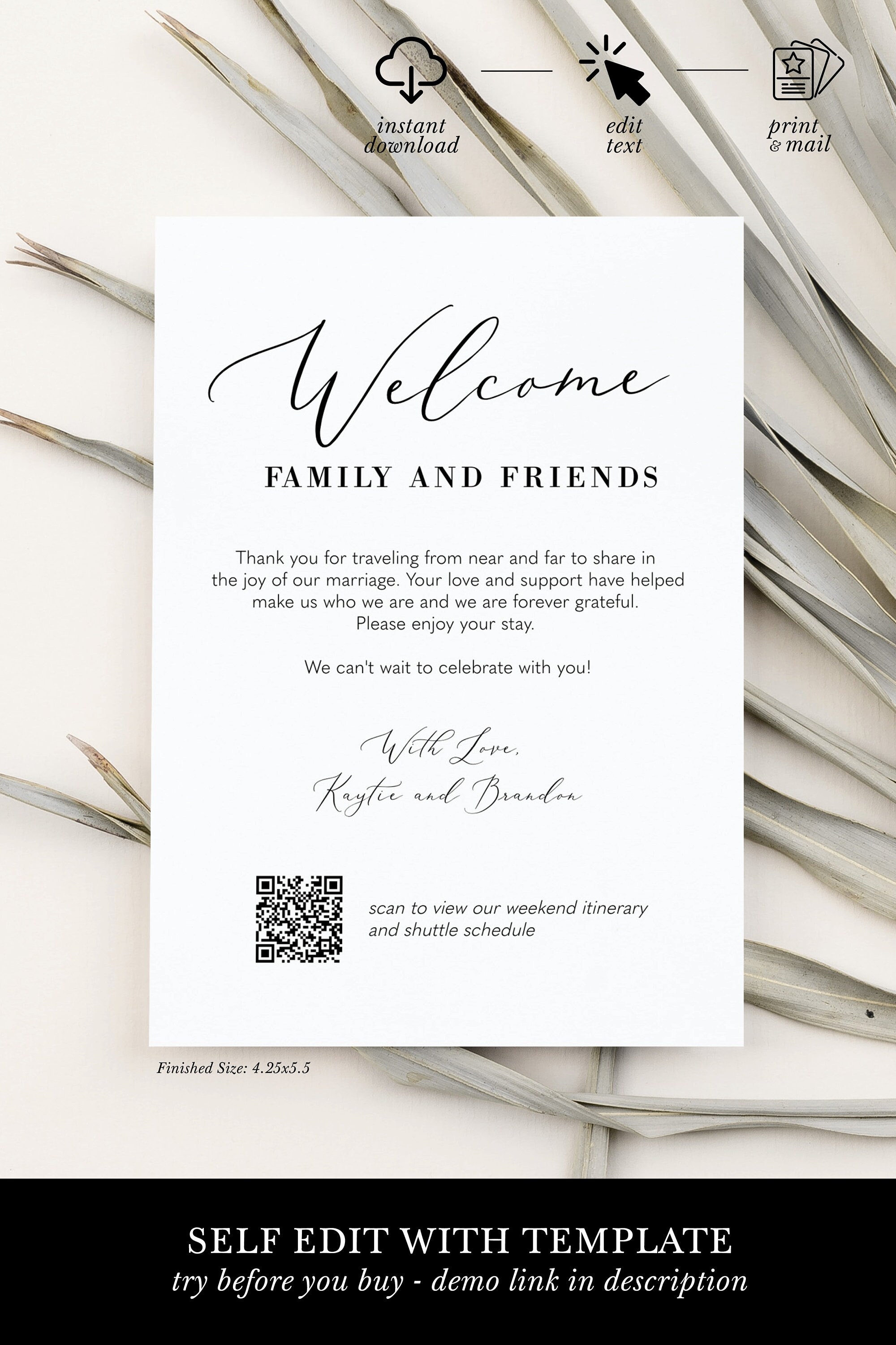 Wedding Welcome Card Template QR Code Itinerary Weekend - Etsy