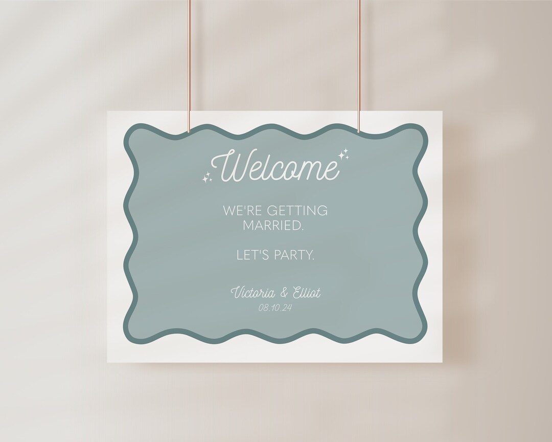 Retro Wedding Welcome Sign, Printable Wavy Welcome Sign Template, Retro ...