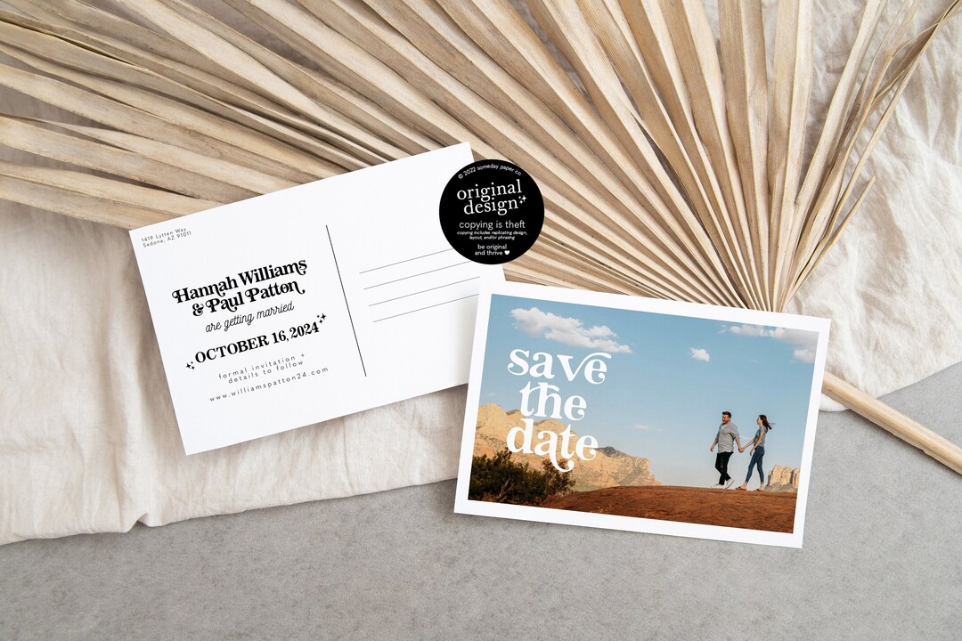 Printable Save the Date Postcard Template, Retro Wedding Save Our Date ...