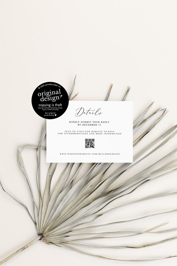 Wedding Invitation Details Card With QR Code Online RSVP Card - Etsy