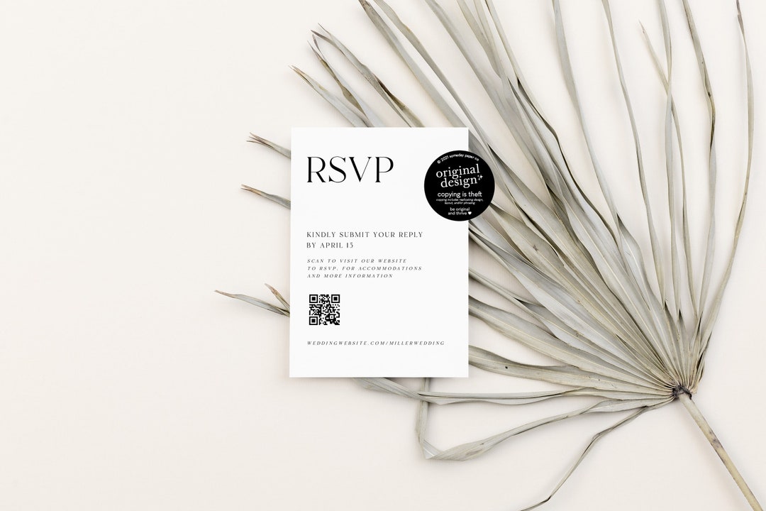 QR Code RSVP Cards, Printable Modern Wedding Website Card, Online RSVP ...