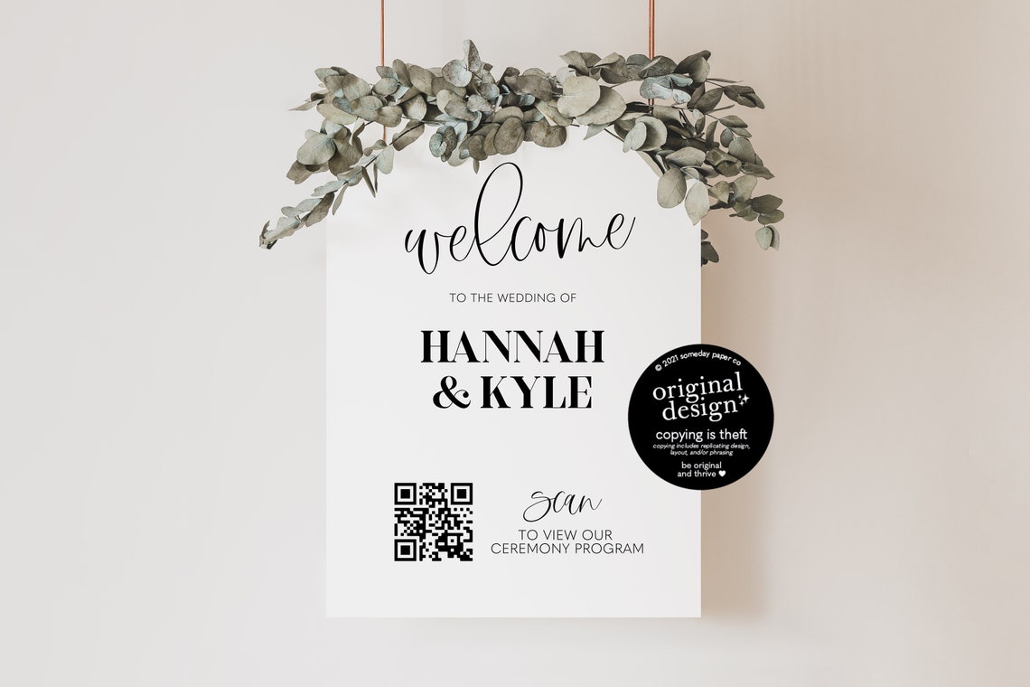 QR Code Welcome Sign Printable Wedding Welcome Sign Template | Etsy