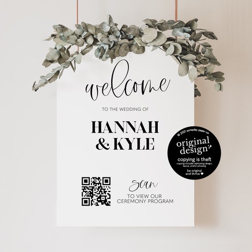 QR Code Welcome Sign Printable Wedding Welcome Sign Template - Etsy