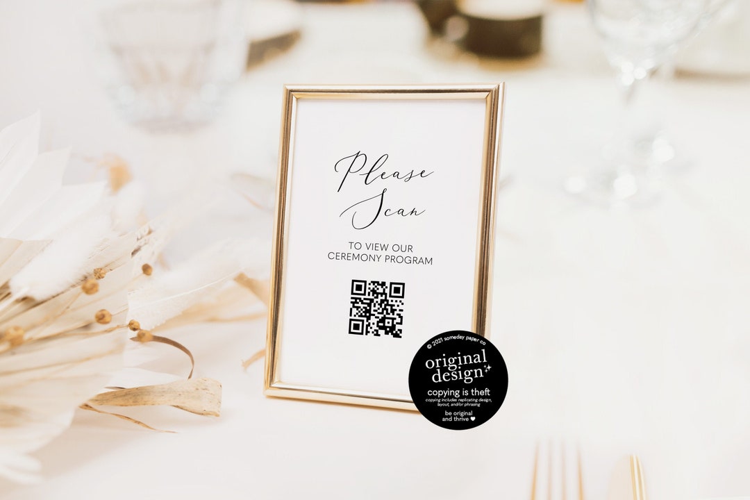 Paperless Wedding Program, QR Code Wedding Sign, Scannable Payment Sign ...