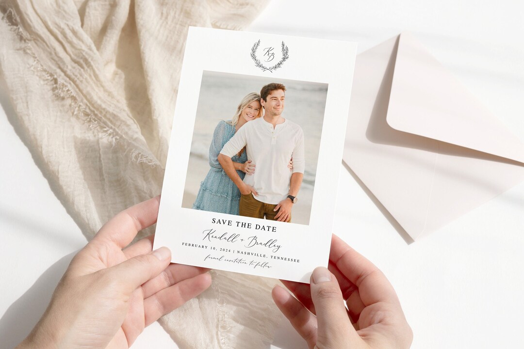 Printable Monogram Save the Date With Photo, Minimalist Initial Crest ...